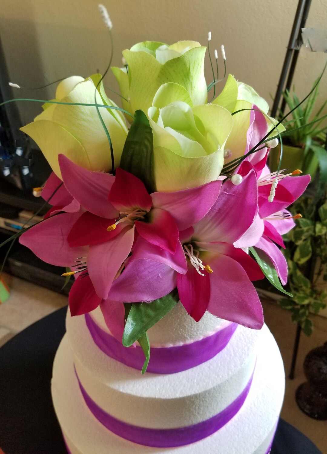 Wedding Cake Topper, Purple Lilies With Green Tulips, Party Cake - Etsy