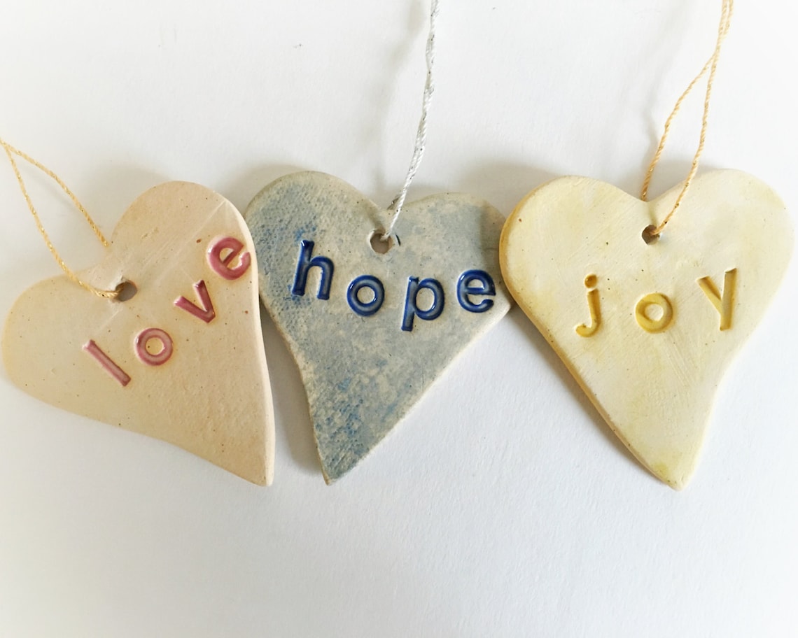Inspirational Ceramic Ornaments. Hearts. Love Sign. Hope - Etsy