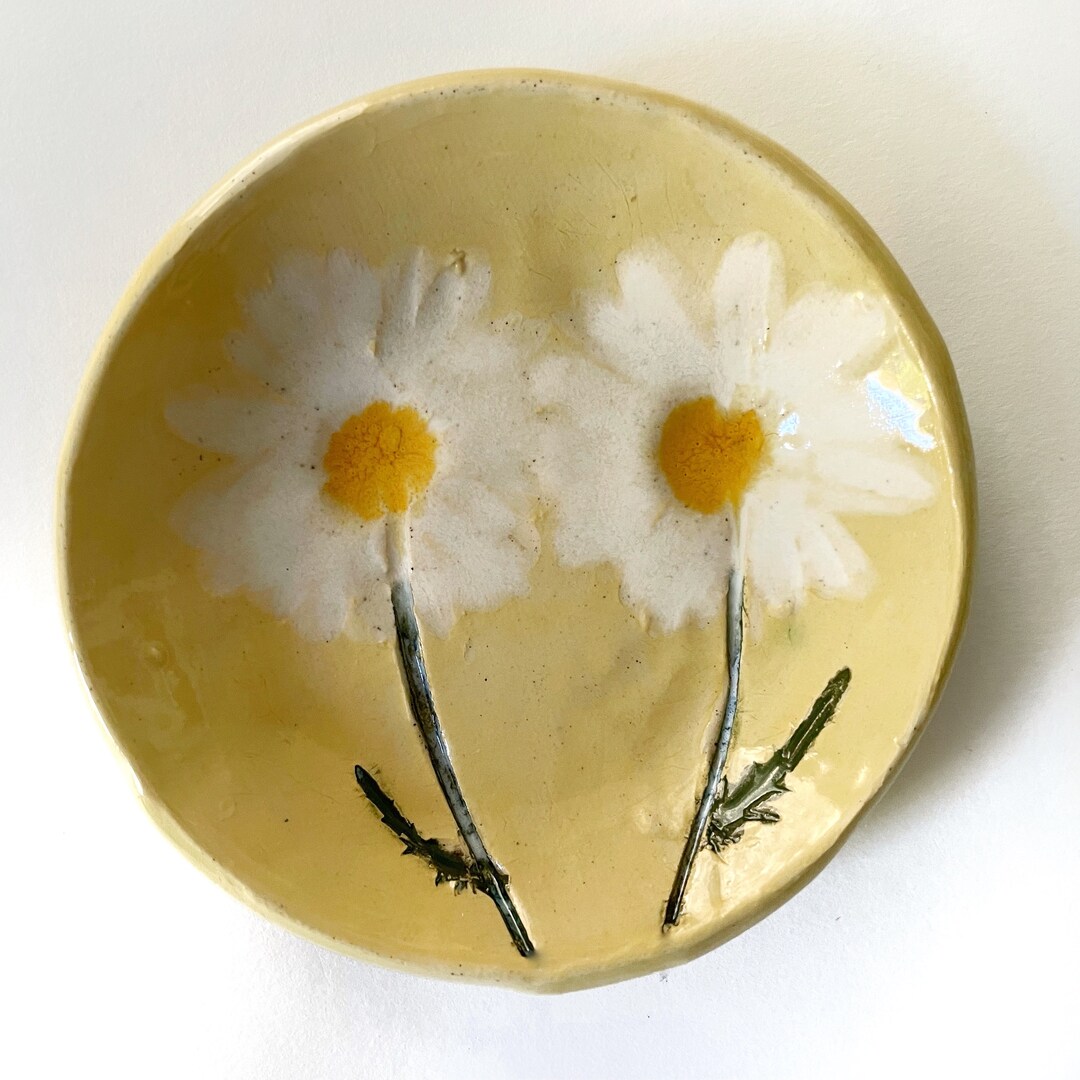 Hand-painted Daisy Pottery Dish: Soap/ring Dish, Spoon Rest - Etsy