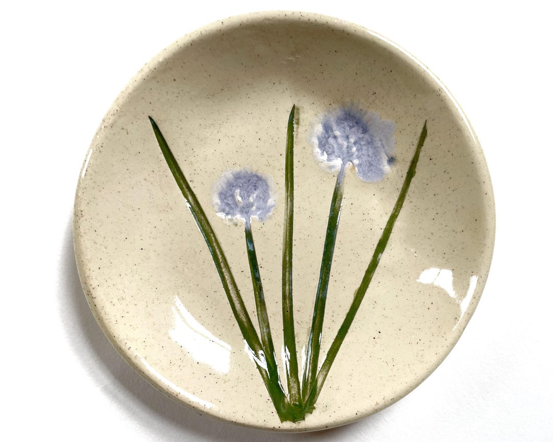 Handmade Ceramic Soap/jewelry Dish: Purple Chive Flower, Botanical Art ...