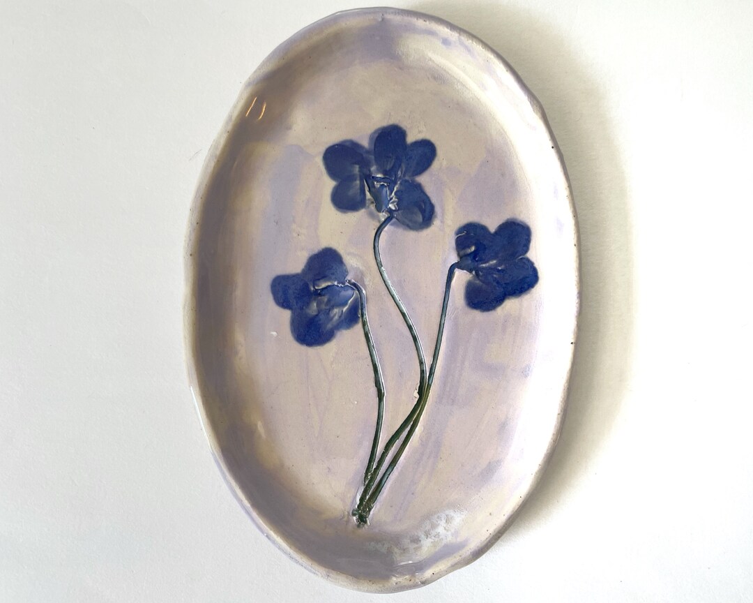 Violet Flower Soap Dish. Oval Pottery Dish. Spoon Rest. Tea Bag Holder ...