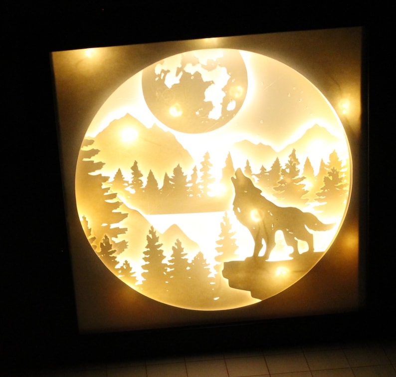 Light up Howling Wolf Shadow Box Illuminated 3D Wolf and Moon - Etsy