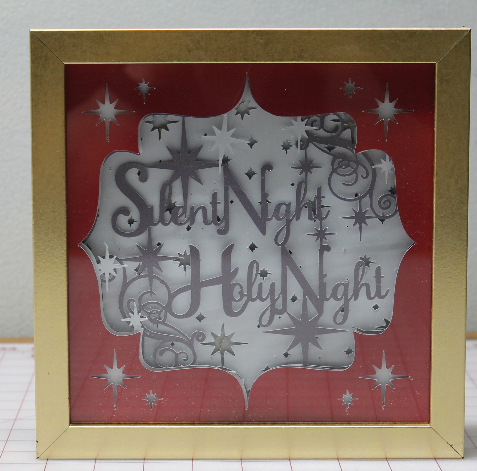 Decorative Christmas Illuminated Shadow Box, Light up Silent Night 8x8 ...