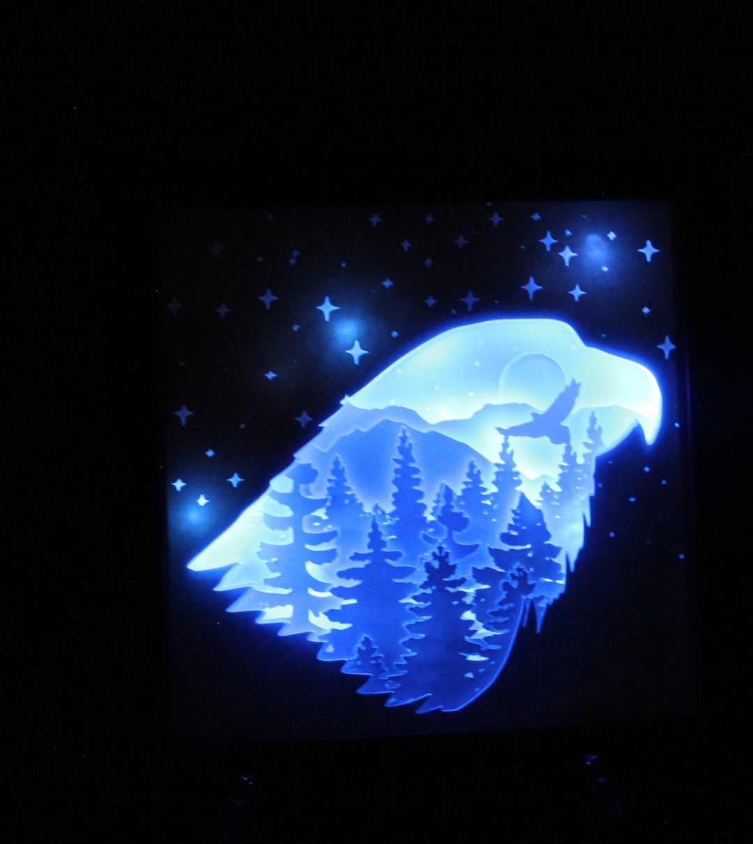 Light up Eagle Shadow Box, Illuminated 3D Blue Eagle 8x8 Shadow Box ...