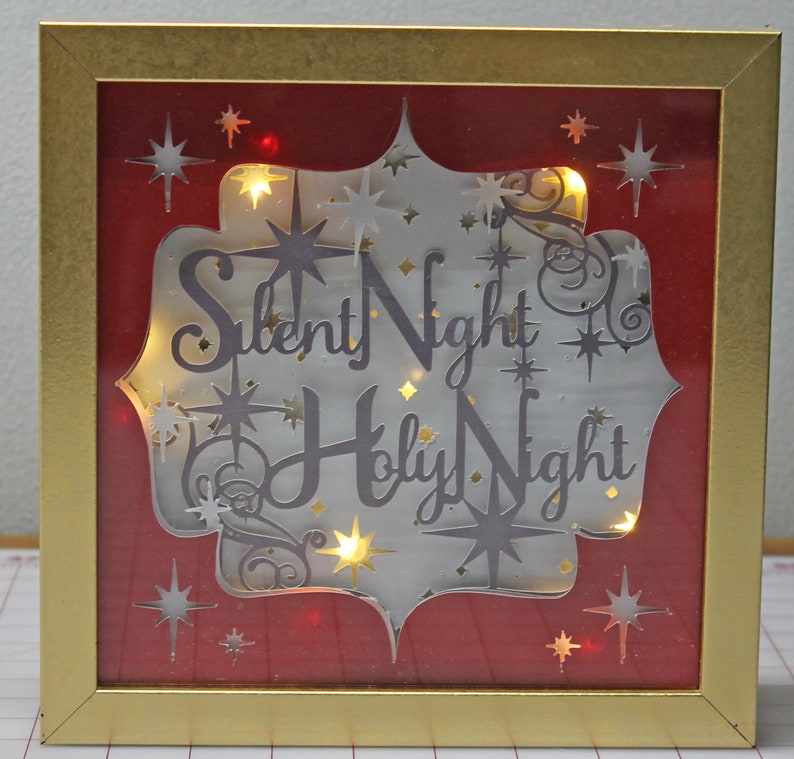 Decorative Christmas Illuminated Shadow Box, Light up Silent Night 8x8 ...