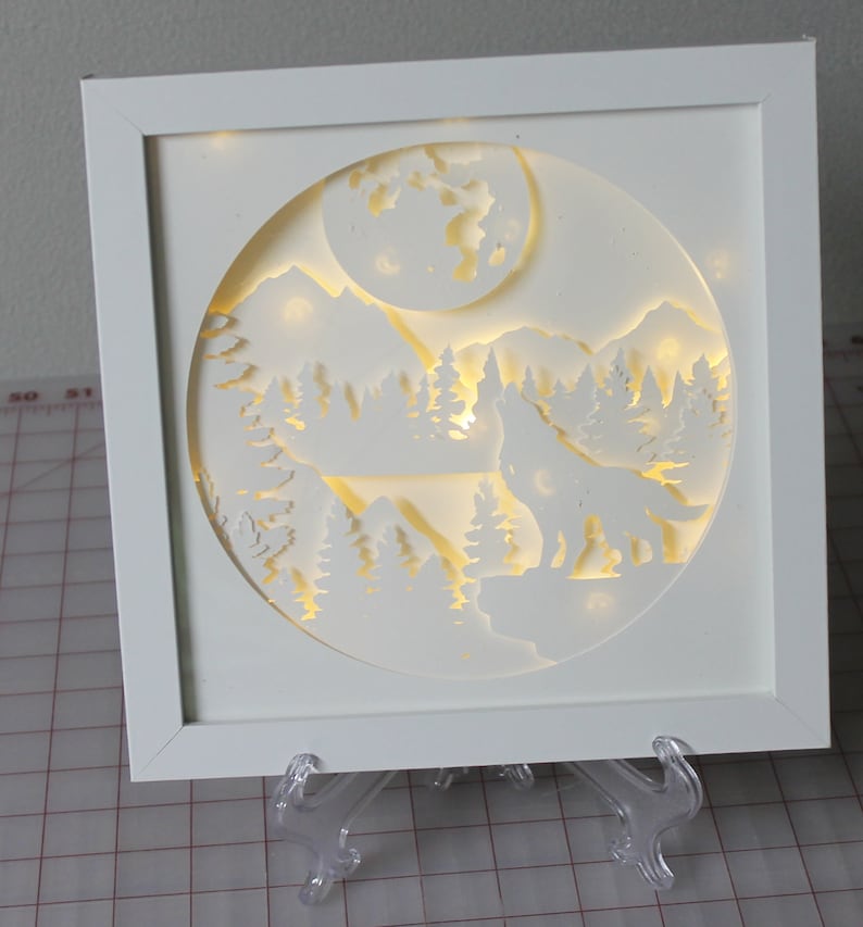 Light up Howling Wolf Shadow Box Illuminated 3D Wolf and Moon - Etsy