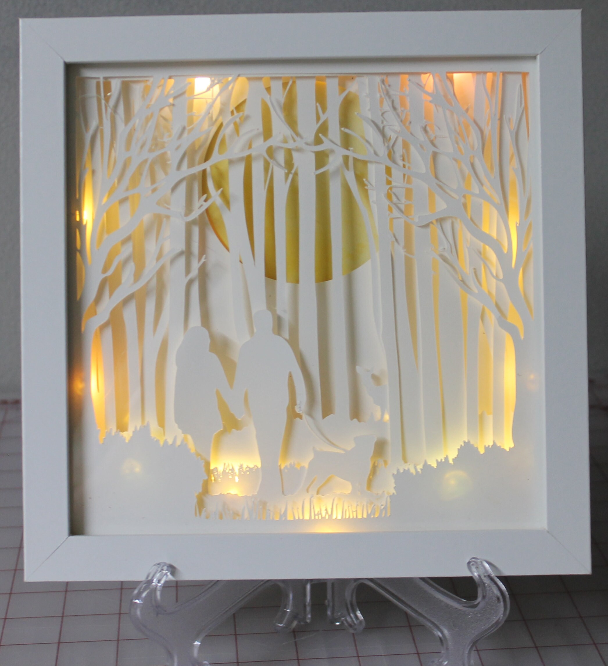 Light up Couple With Dog Shadow Box, Light up 3D Woods 8x8 Shadow Box ...