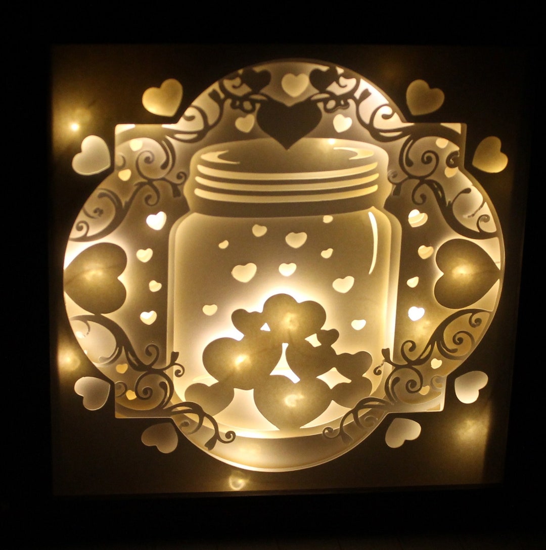 Light up Jar of Hearts Shadow Box. Love - Valentines Illuminated 3D 8x8 ...
