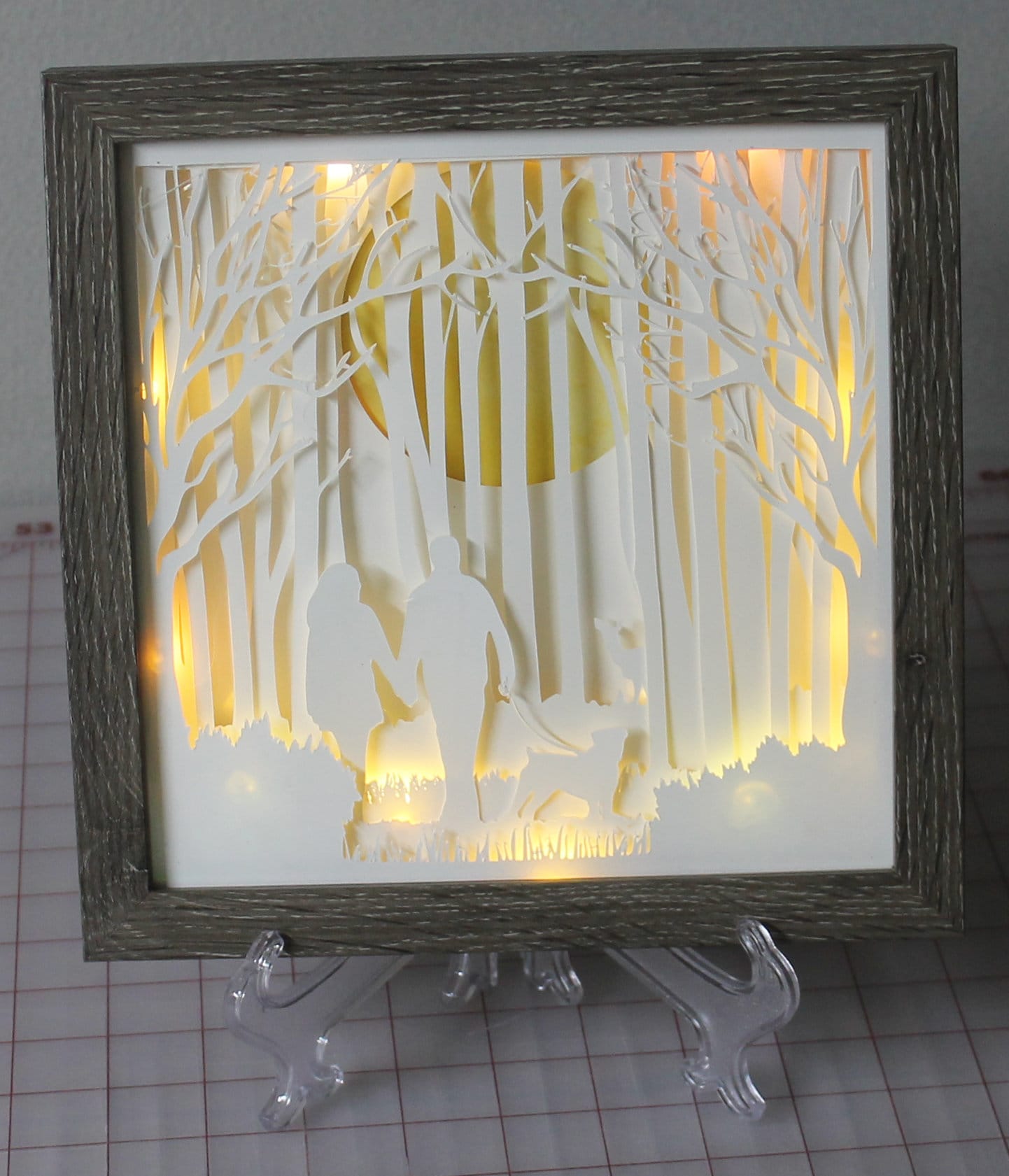 Light up Couple With Dog Shadow Box, Light up 3D Woods 8x8 Shadow Box ...