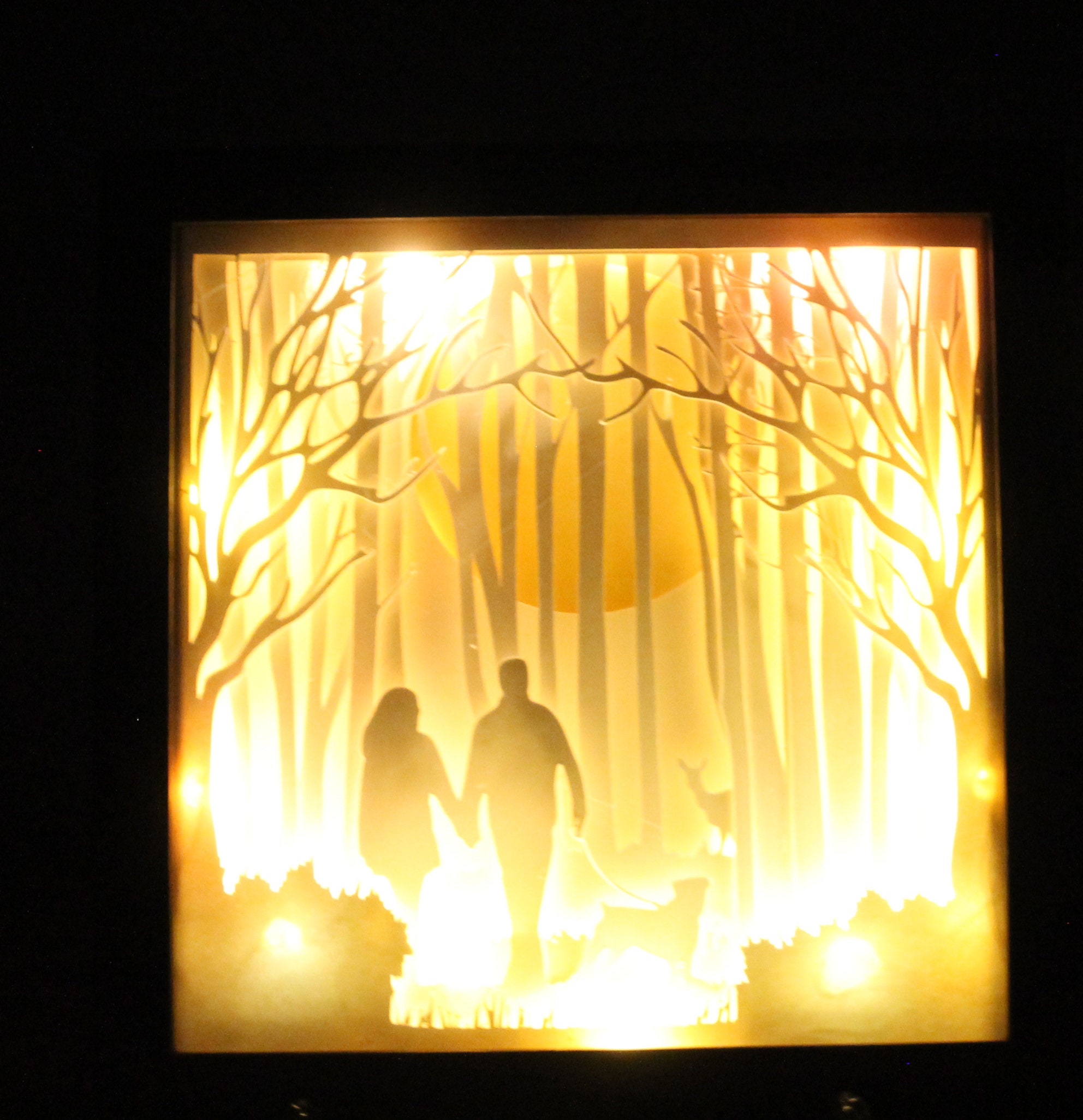 Light up Couple With Dog Shadow Box, Light up 3D Woods 8x8 Shadow Box ...