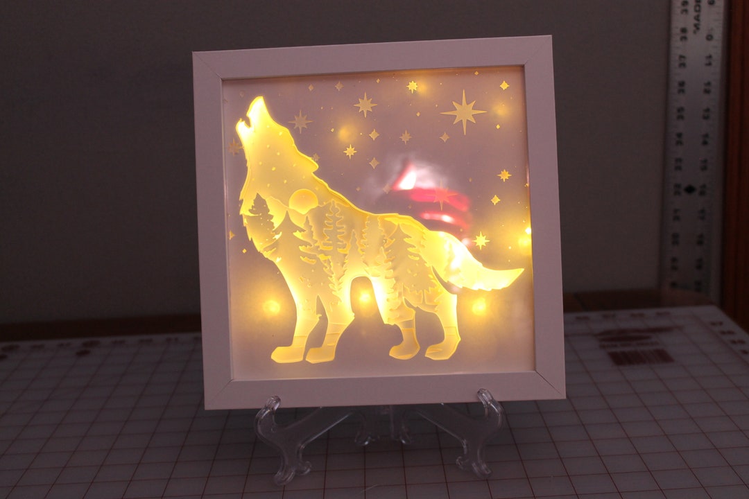 Light up Howling Wolf Shadow Box, Illuminated 3D Wolf 8x8 Shadow Box ...
