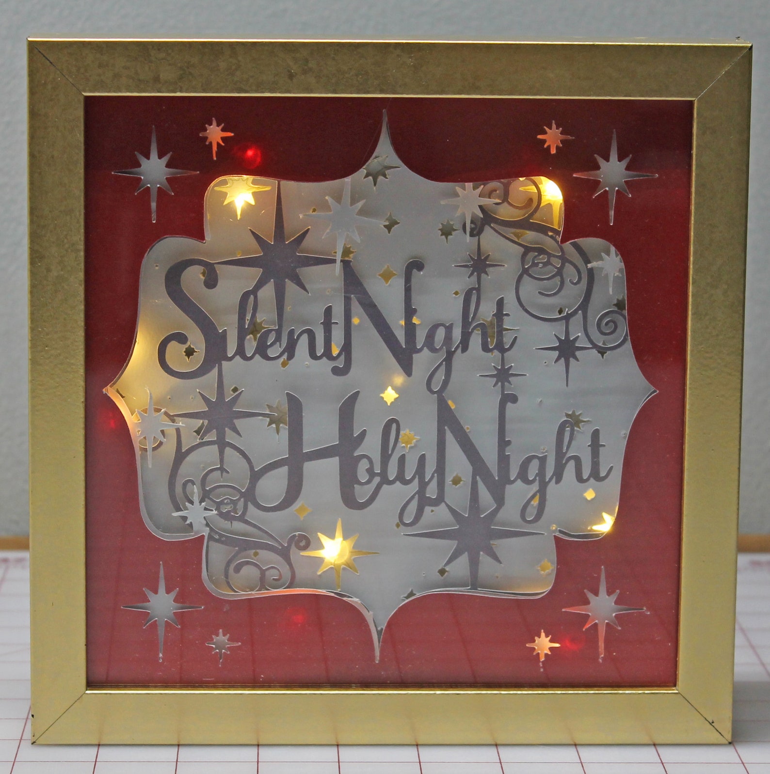 Decorative Christmas Illuminated Shadow Box, Light up Silent Night 8x8 ...
