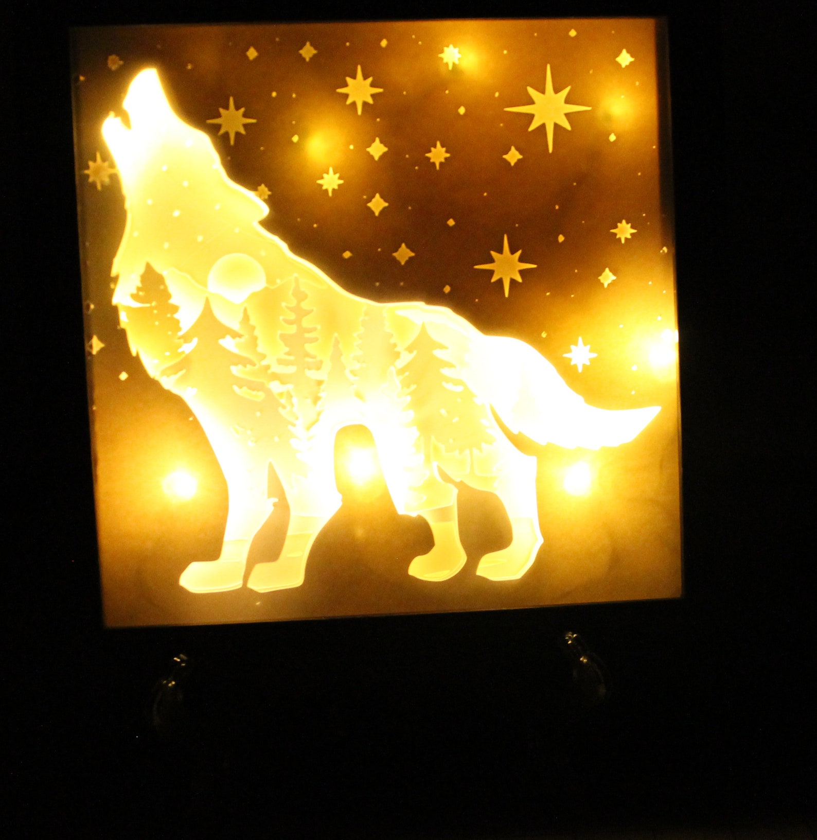 Light up Howling Wolf Shadow Box, Illuminated 3D Wolf 8x8 Shadow Box ...