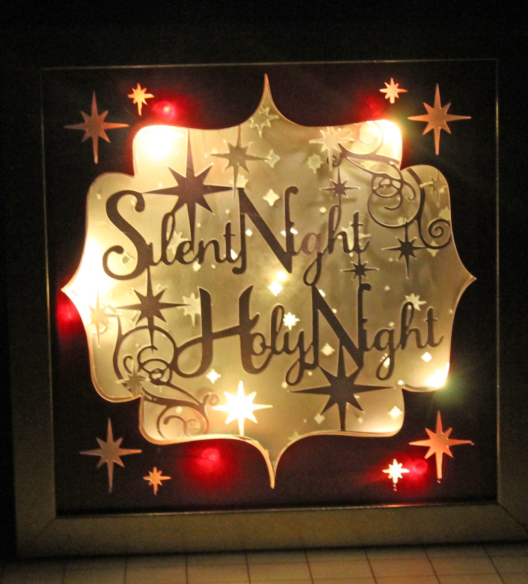 Decorative Christmas Illuminated Shadow Box, Light up Silent Night 8x8 ...