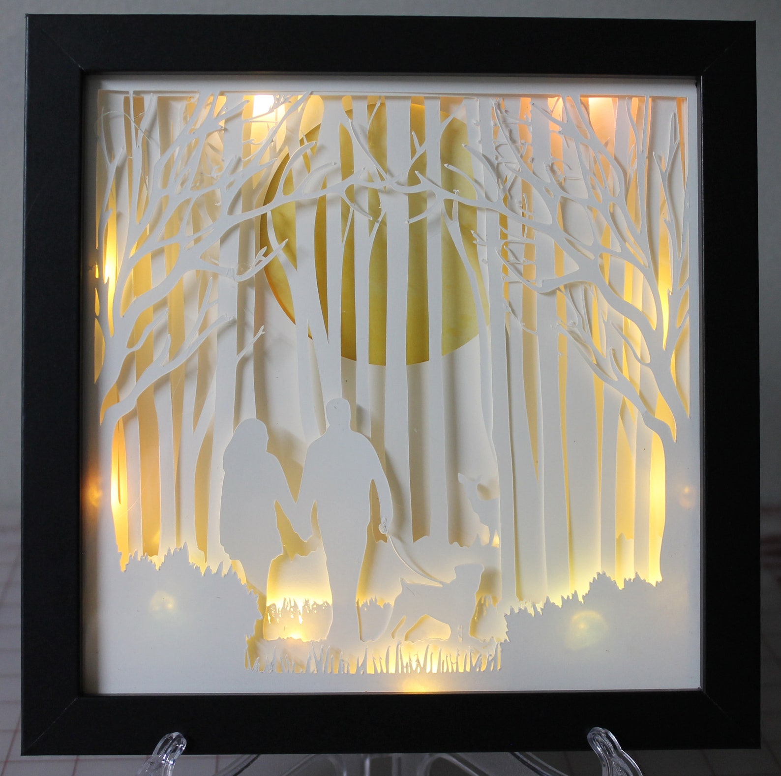Light up Couple With Dog Shadow Box, Light up 3D Woods 8x8 Shadow Box ...