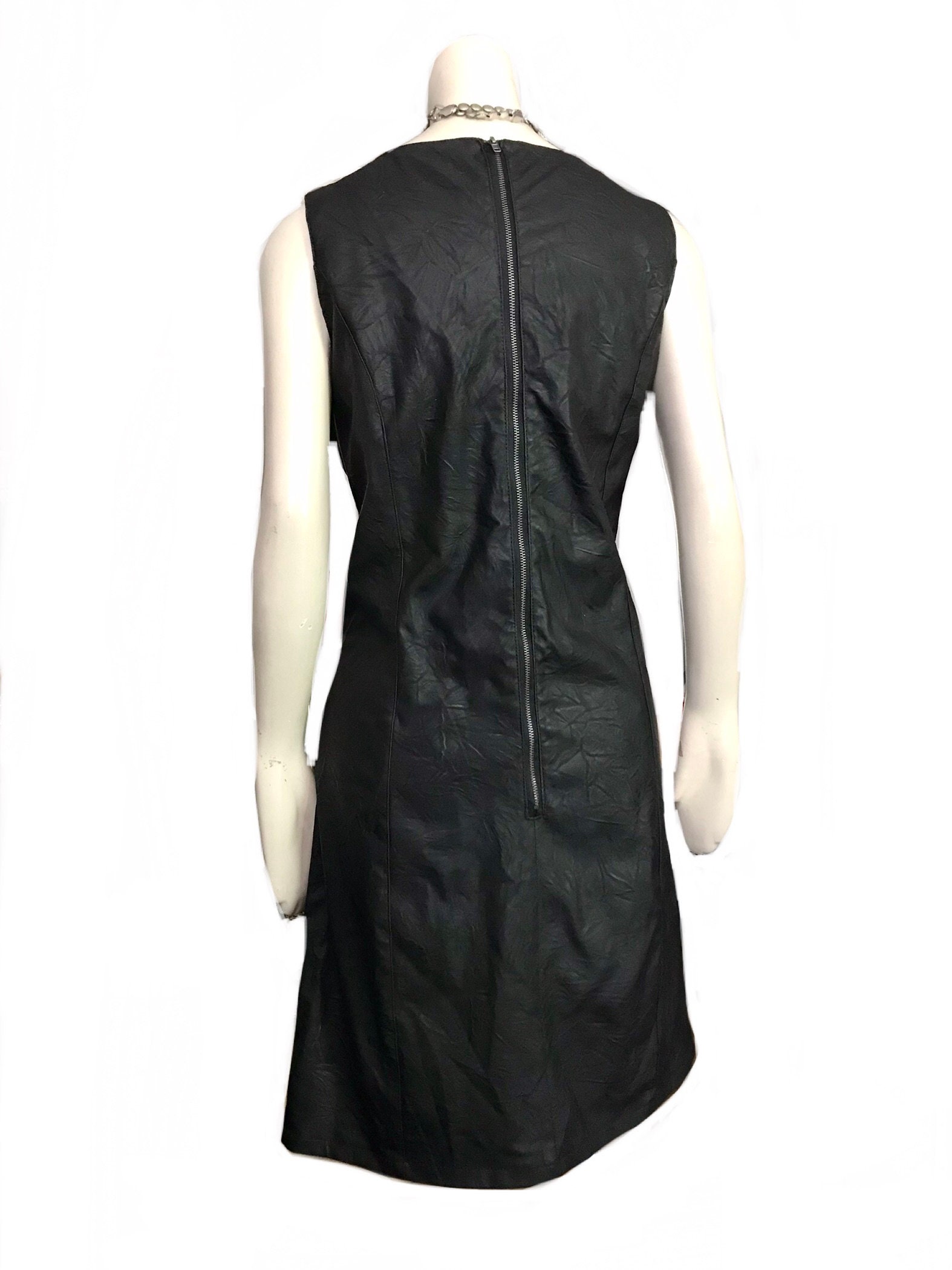 European Black Faux Leather Look Mod Sleeveless Dress/ Wet Look Bad ...