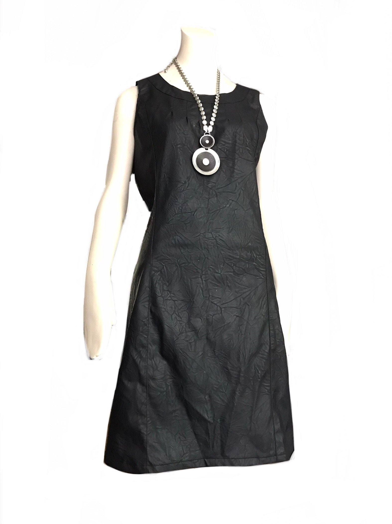 European Black Faux Leather Look Mod Sleeveless Dress/ Wet Look Bad ...