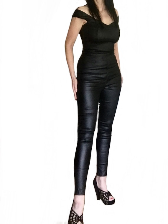 Collectif London 1950s black leather look jumpsuit / … - Gem