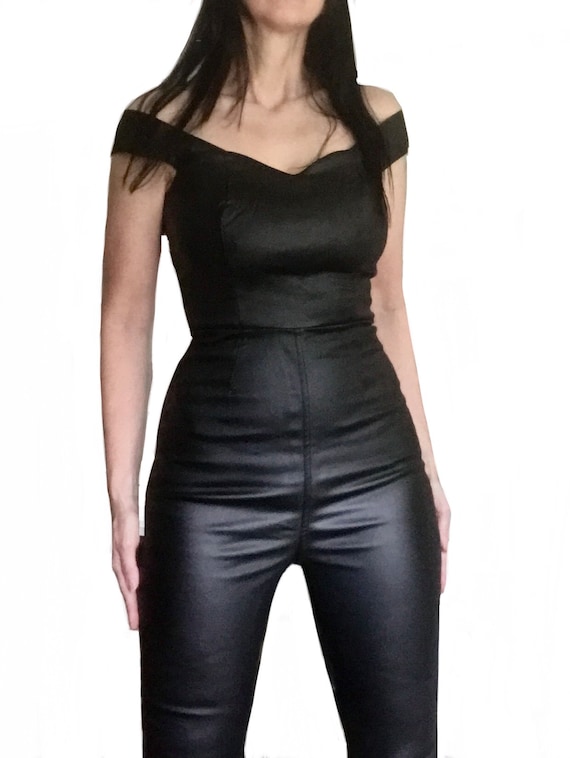 Collectif London 1950s black leather look jumpsuit / … - Gem