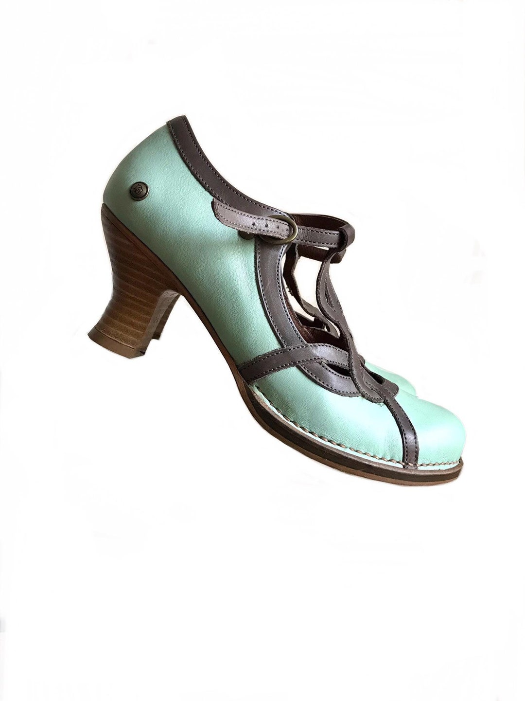 Neosens Mint Green Genuine Leather Mary Jane Shoes / 1930s 40s Style ...