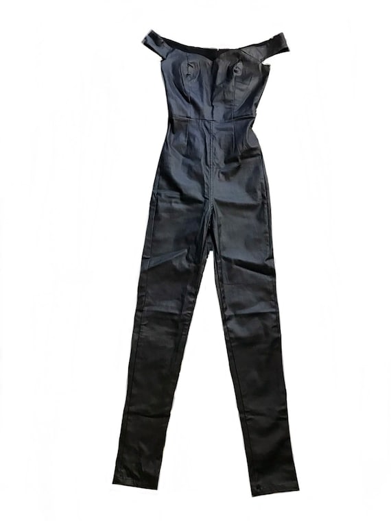 Collectif London 1950s black leather look jumpsuit / … - Gem