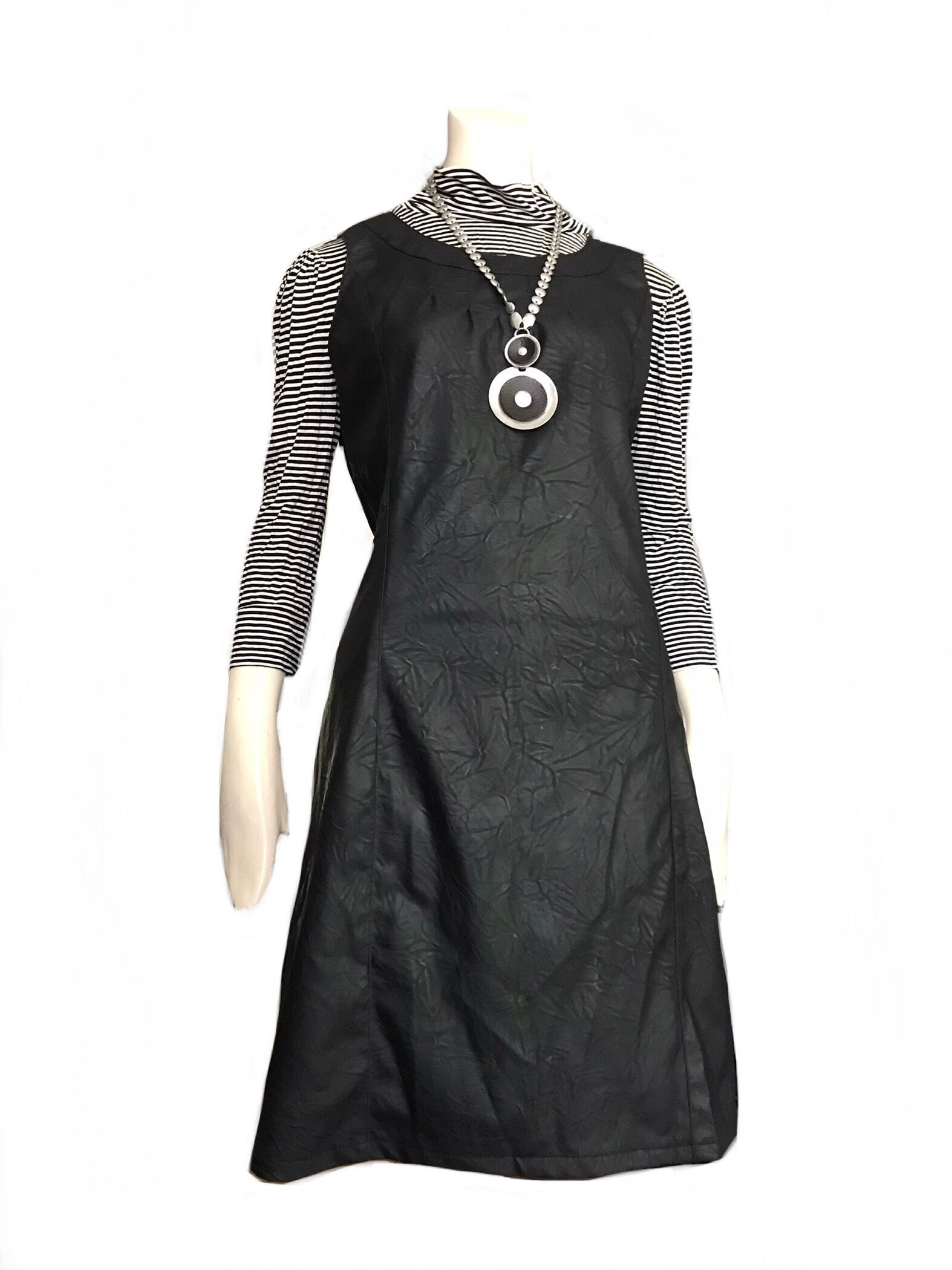 European Black Faux Leather Look Mod Sleeveless Dress/ Wet Look Bad ...
