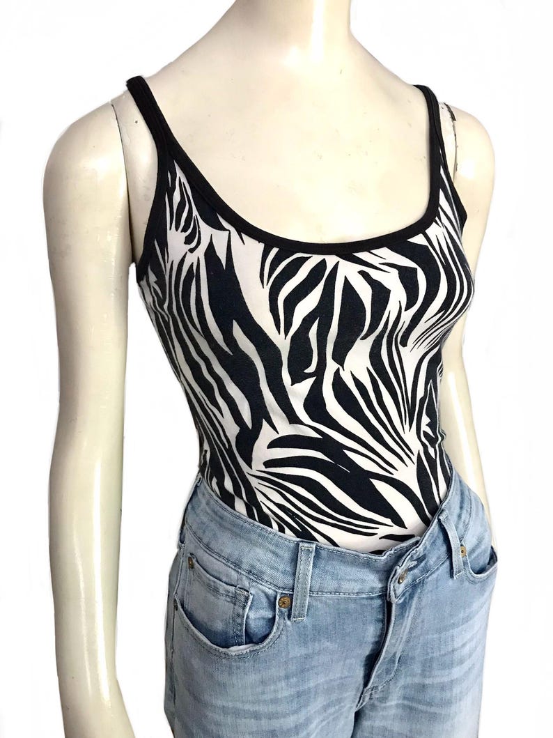 H&M 1990s Black White Zebra Pattern Cotton Tank Top / Rockabilly Tattoo ...