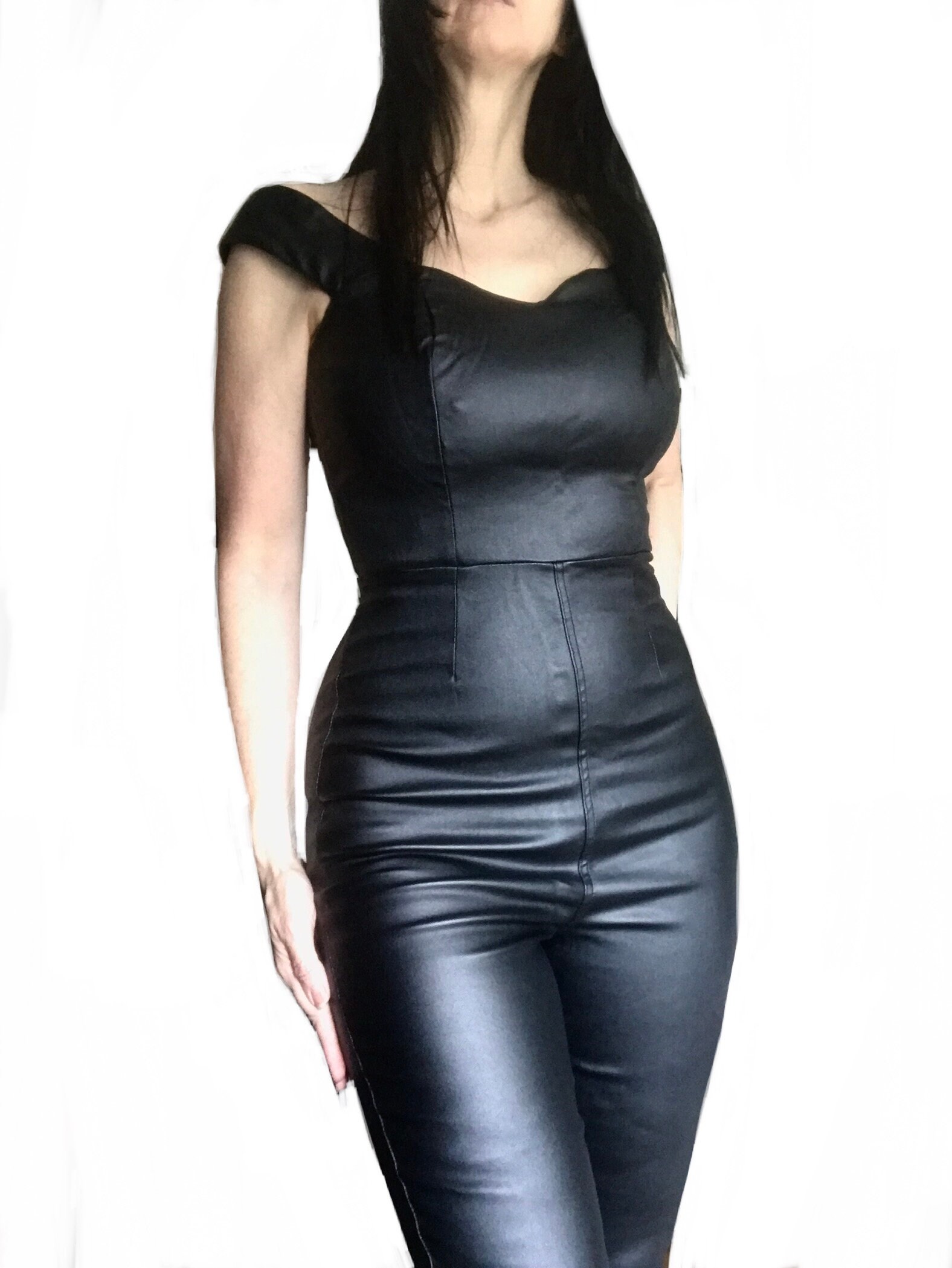 Collectif London 1950s Black Leather Look Jumpsuit / Bad Girl ...