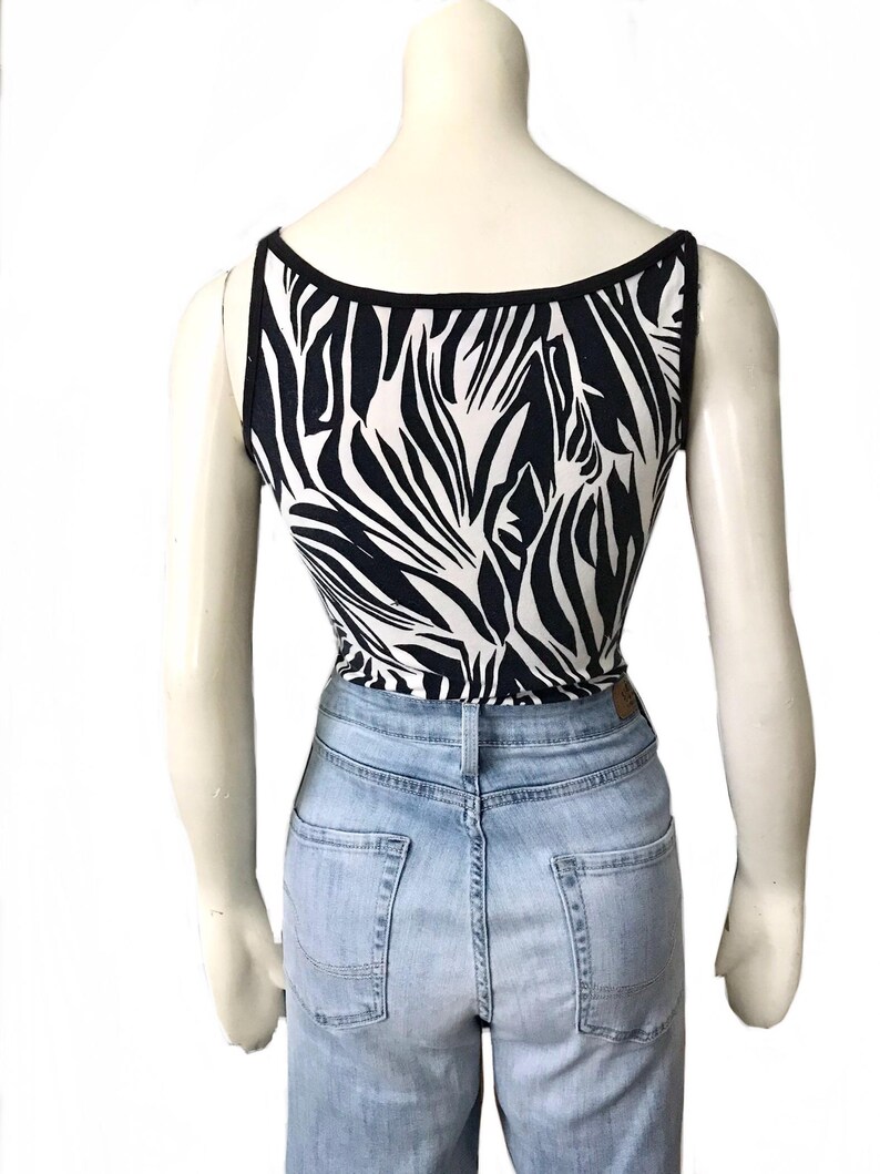 H&M 1990s Black White Zebra Pattern Cotton Tank Top / Rockabilly Tattoo ...