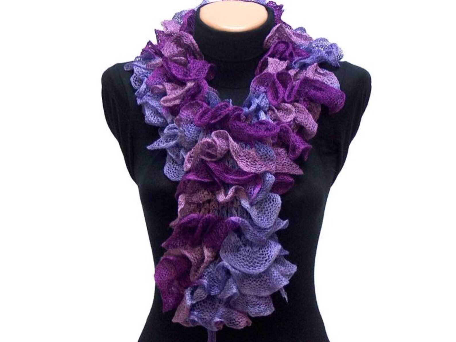 Ballerina ICE Ruffle Scarf Knit Yarn Red, Purple, Orange 1 Skein 100 Gr ...