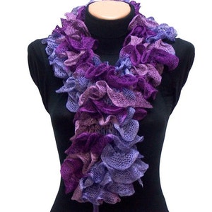 Ballerina ICE Ruffle Scarf Knit Yarn Red, Purple, Orange 1 Skein 100 Gr ...
