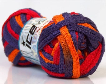 Ballerina ICE Ruffle Scarf Knit Yarn Red Purple Orange 1 - Etsy