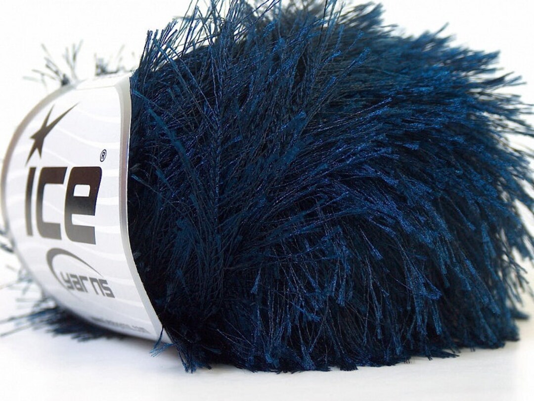 Eyelash Knitting Yarn, ICE Yarn Dark Blue, 1 Skein 50gr Porcupine Yarn ...