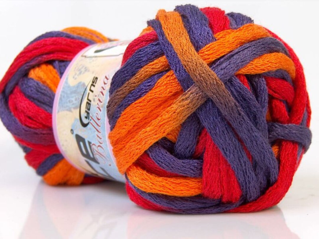 Ballerina ICE Ruffle Scarf Knit Yarn Red, Purple, Orange 1 Skein 100 Gr ...