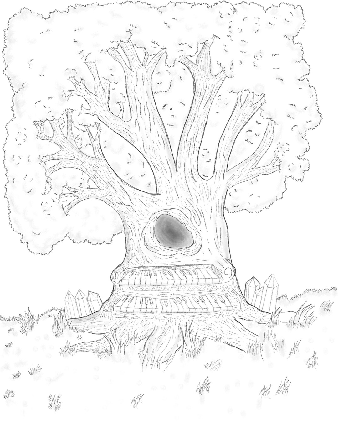 Fantasy Coloring Page: A Tree-ano - Etsy