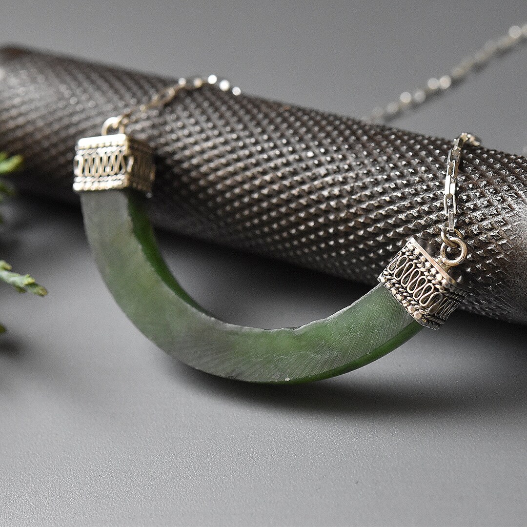 Raw Nephrite Jade Necklace, Silver Filigree Necklace, Green Nephrite ...