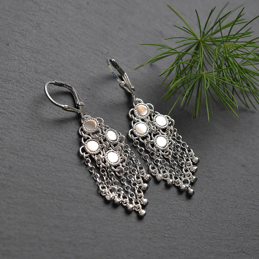 SILVER MESH EARRINGS Multi-chain Ethnic Earrings Chandelier Earrings - Etsy