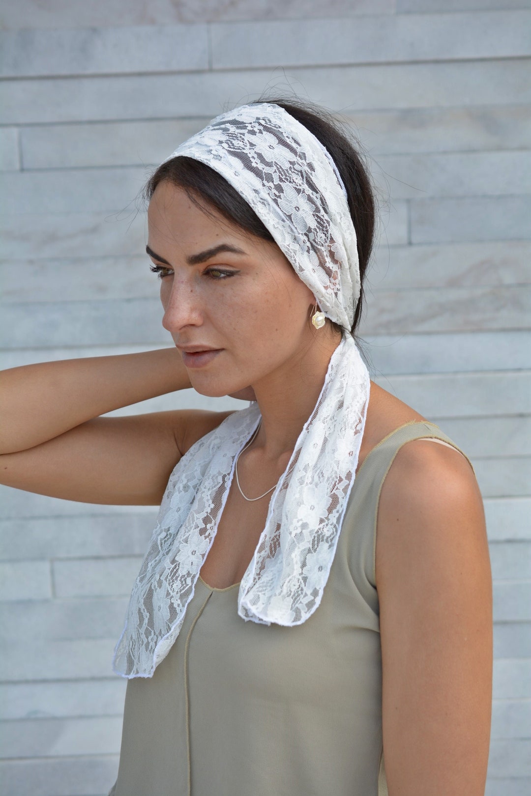 White Lace Headband Hair Head Scarf Stunning Umber Embellished Lace
