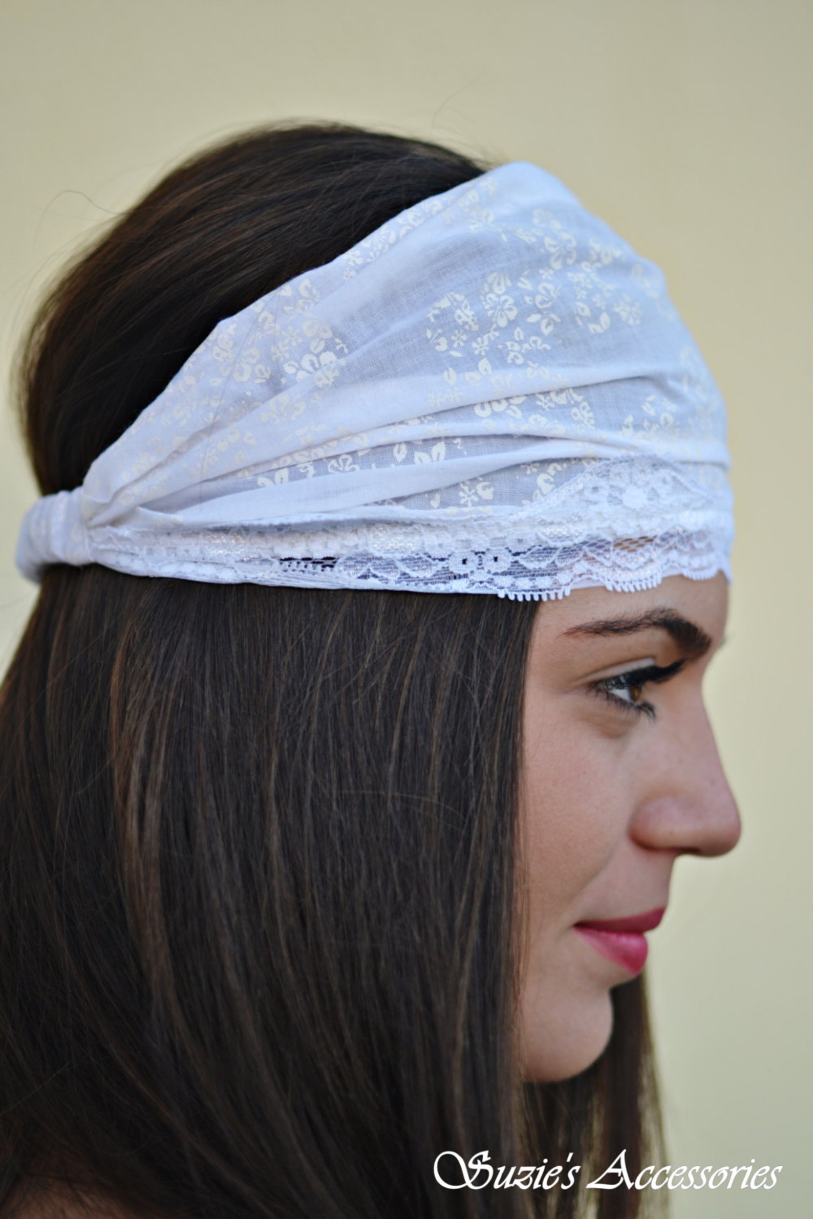 White Headband Cotton Headband Handmade Headbands Hippie Headband ...