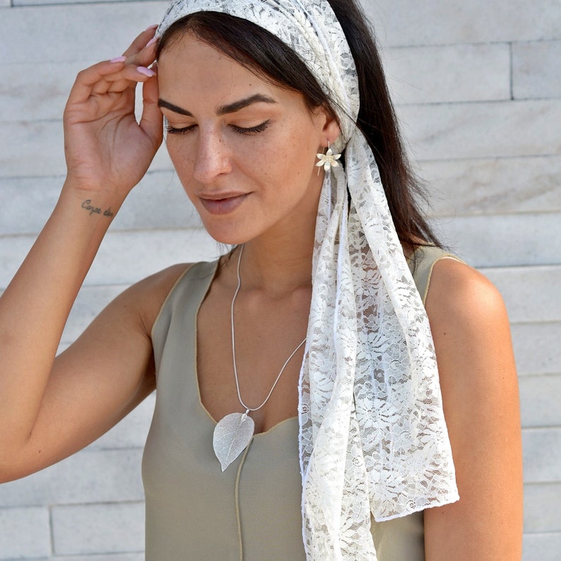 Boho Ivory Flower Lace Head Scarf Soft Lace Wrap Bridesmaids Gift Lace ...