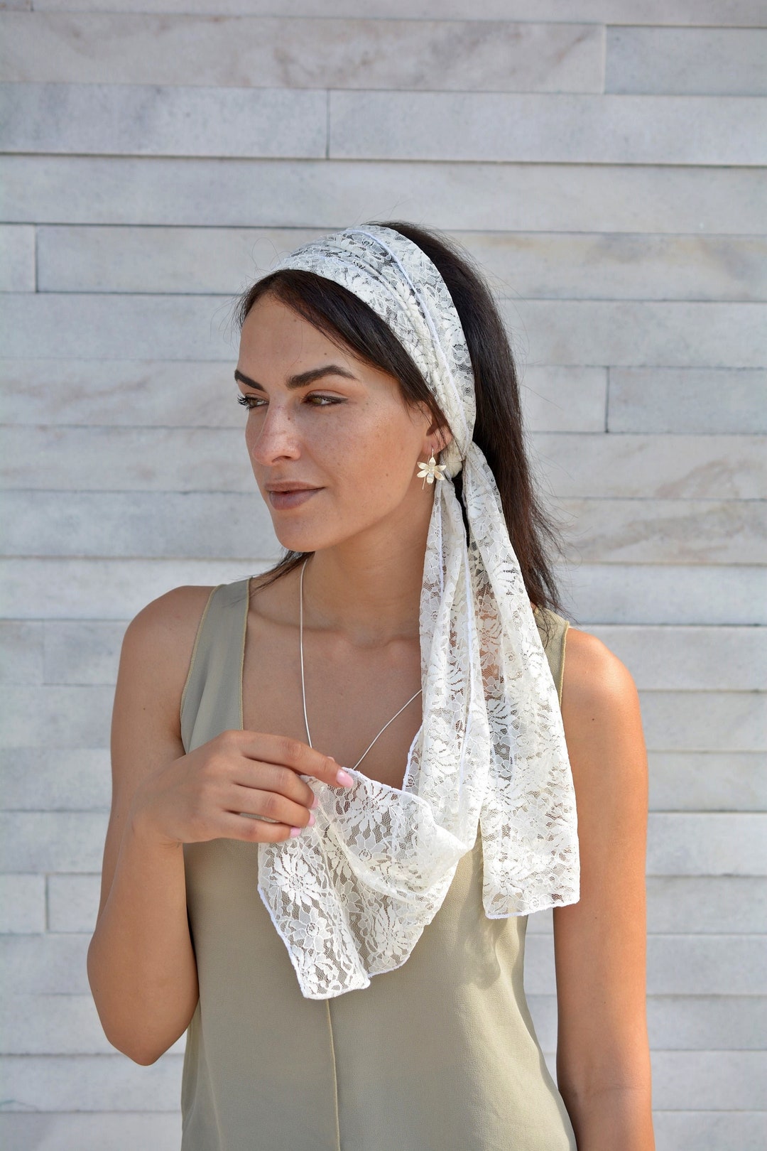 Boho Ivory Flower Lace Head Scarf Soft Lace Wrap Bridesmaids Gift Lace ...