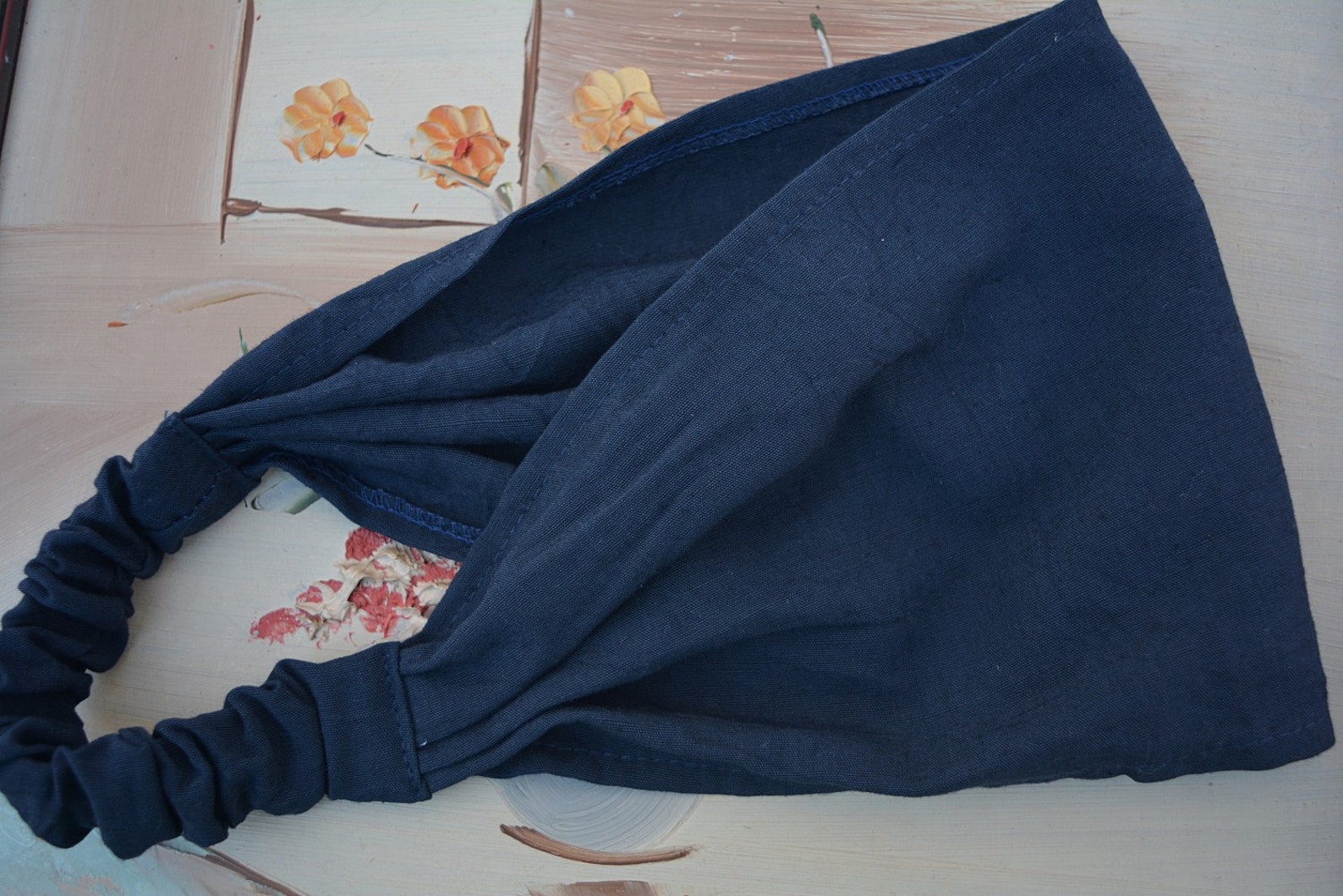 Navy Blue Headwrap, Blue Linen Headscarf, Mom Gift Headband, Mom Linen ...