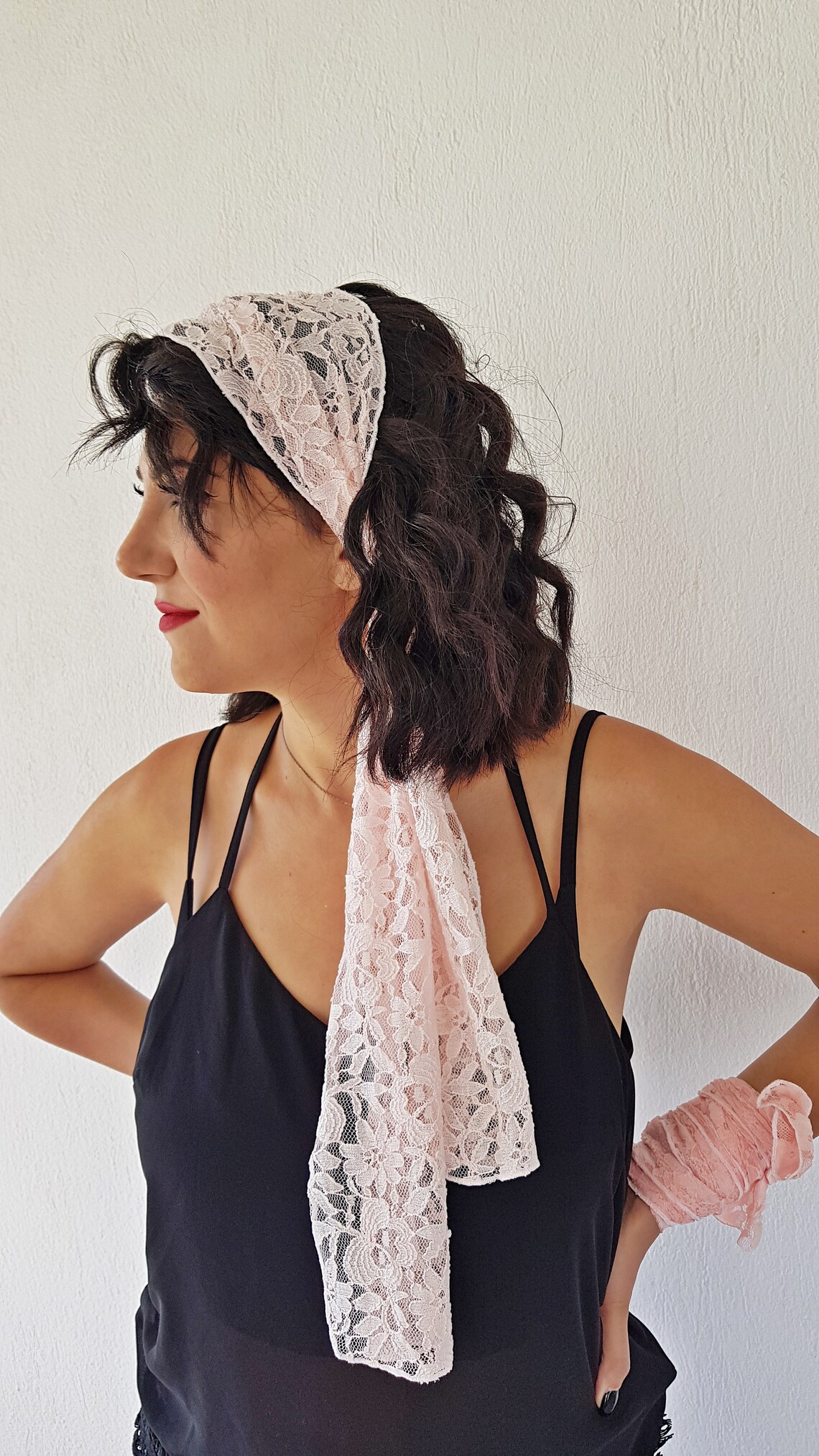Baby Pink Lace Headband Hair Scarf Women Gift Head Scarf, Hair Covering ...