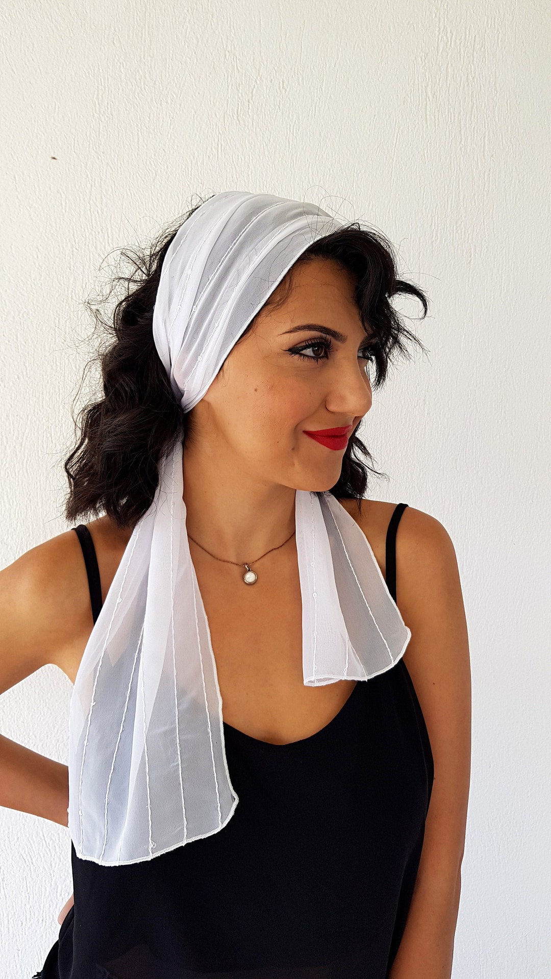 White Chiffon Headband Hair Scarf Women Gift Head Scarf Hair Covering ...