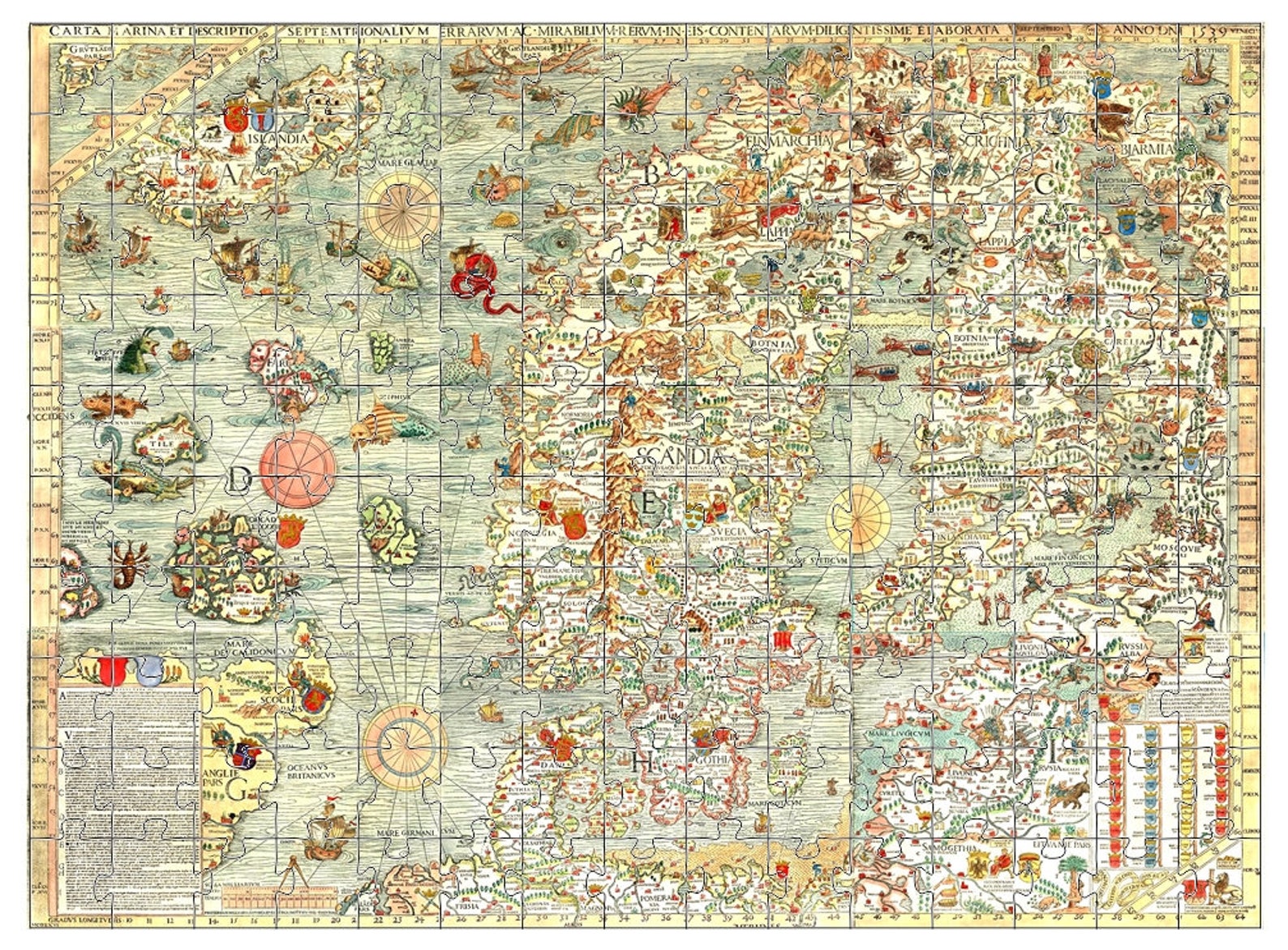 Old World Medieval Map Puzzle Olaf Magnus Carta Marina | Etsy