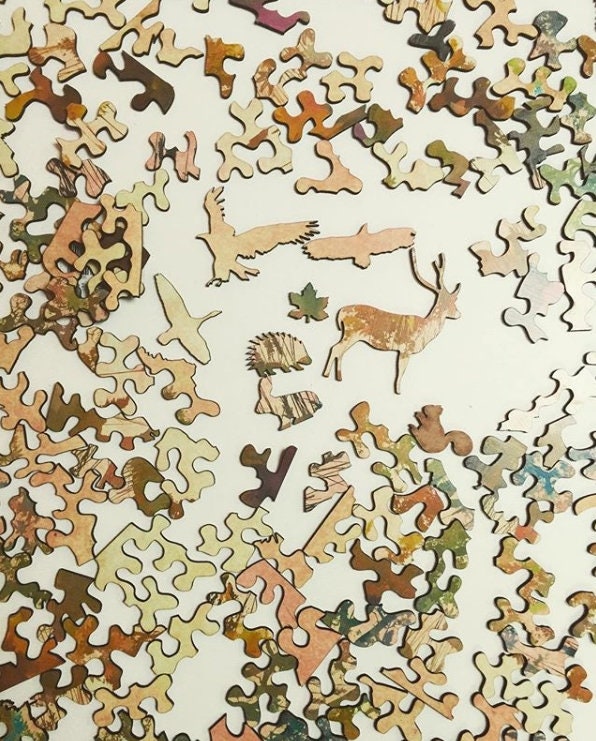 Forest Puzzle With Fauna and Flora Lasercut Wooden Pieces | Etsy