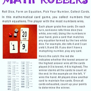 Math Game Math Rollers Dice Game Educational - Etsy