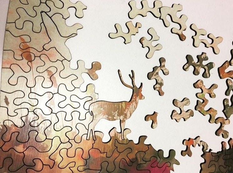 Forest Puzzle With Fauna and Flora Lasercut Wooden Pieces | Etsy