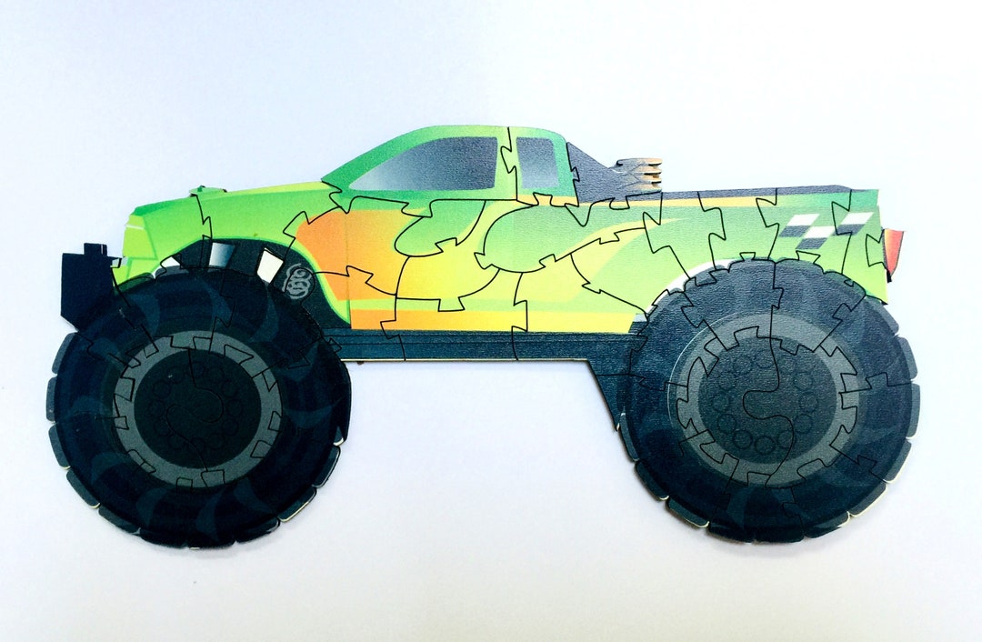 Monster Truck Puzzles | Personalized Name on Door | Lasercut Wood - Etsy