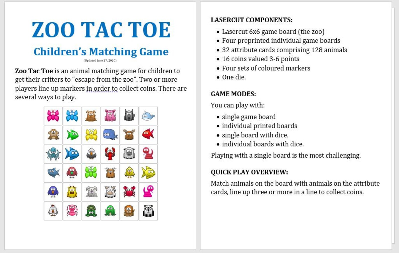 Zoo Tac Toe A Children's Animal Matching Game Escape | Etsy